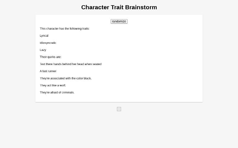 Character Trait Brainstorm ― Perchance Generator
