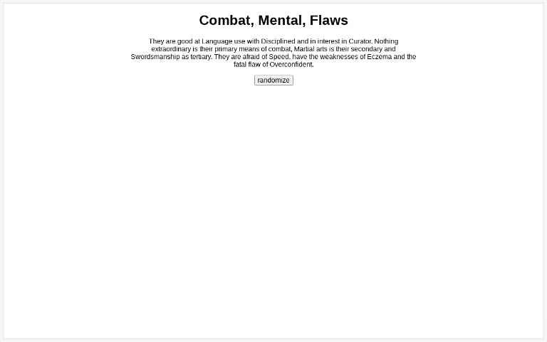 Combat, Mental, Flaws ― Perchance Generator