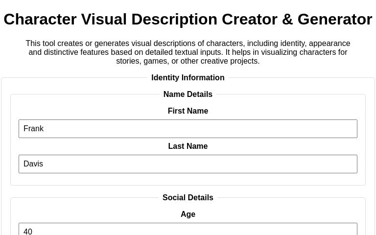 Character Visual Description Creator & Generator