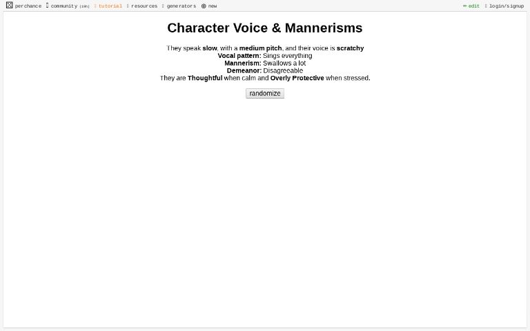 Character Voice & Mannerisms ― Perchance Generator