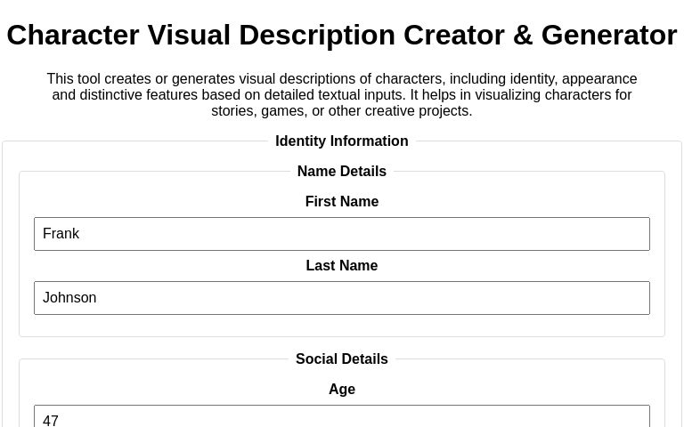 Character Visual Description Creator & Generator
