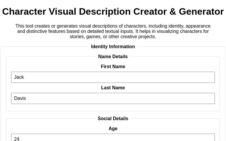 Character Visual Description Creator & Generator
