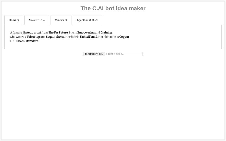 The C.AI bot idea maker ― Perchance Generator