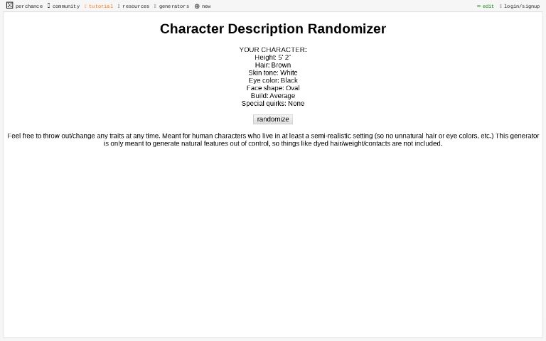 Character Description Randomizer ― Perchance Generator