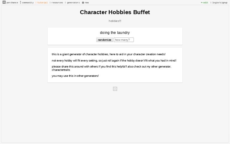 Character Hobbies Buffet ― Perchance Generator