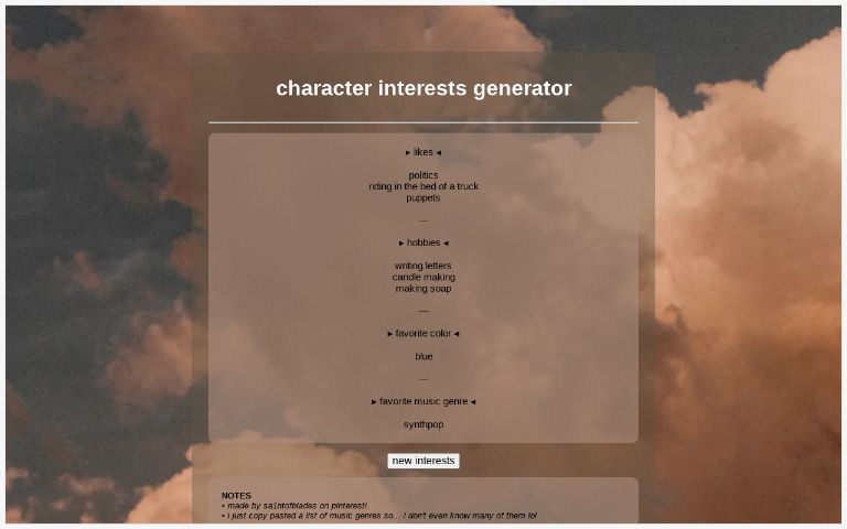 character interests generator