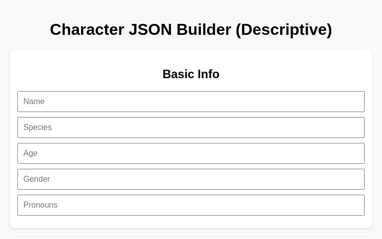 Character JSON Builder (Descriptive) ― Perchance Generator