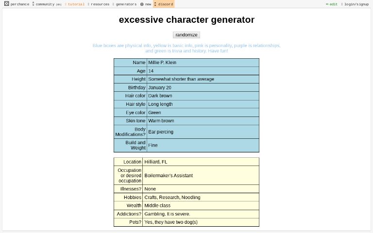 excessive character generator