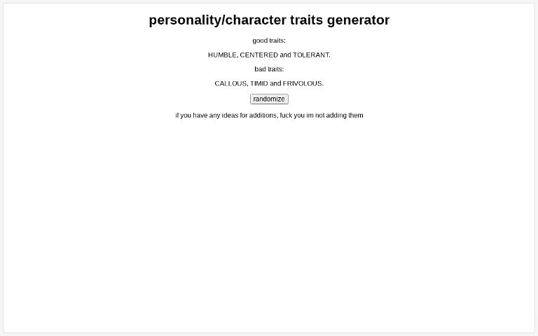 personality/character traits generator
