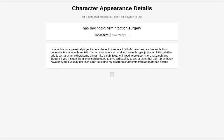 Character Appearance Details ― Perchance Generator