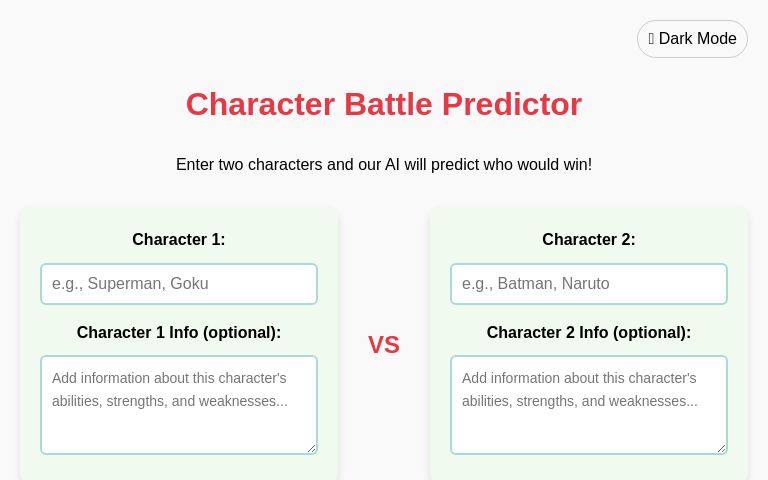 Character Battle Predictor ― Perchance Generator