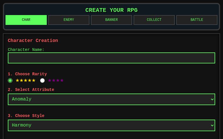 CREATE YOUR RPG ― Perchance Generator
