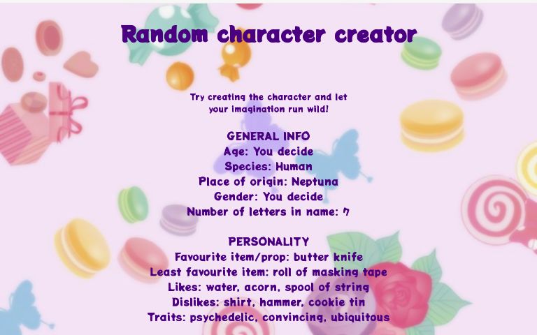 Random character creator ― Perchance Generator