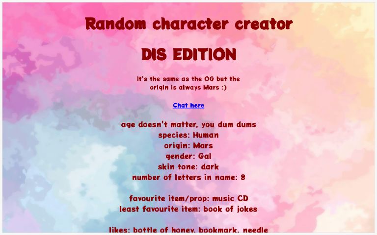 Random character creator ― Perchance Generator