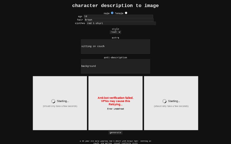 character description to image ― Perchance Generator