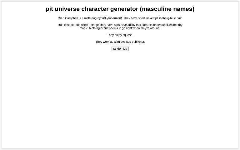 pit universe character generator (masculine names)