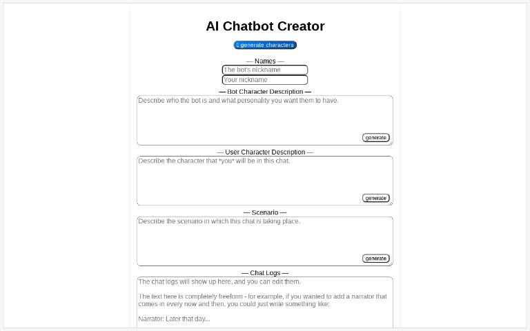 AI Chatbot Creator ― Perchance Generator