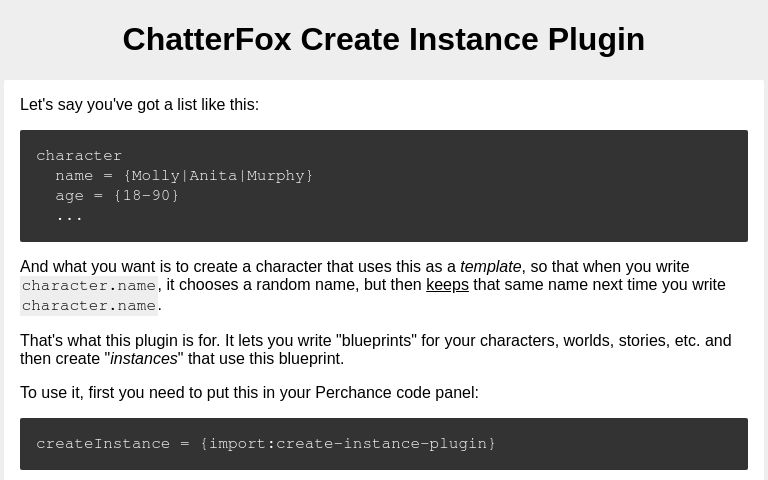 ChatterFox Create Instance Plugin