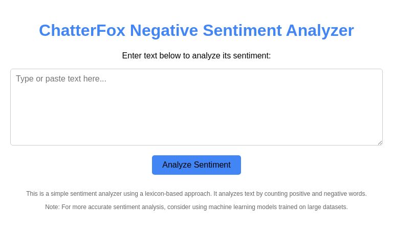 ChatterFox Negative Sentiment Analyzer ― Perchance Generator