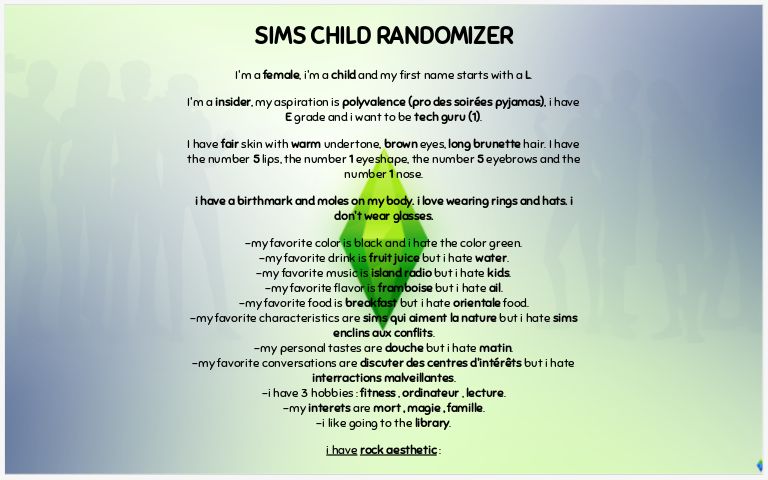 SIMS CHILD RANDOMIZER ― Perchance Generator