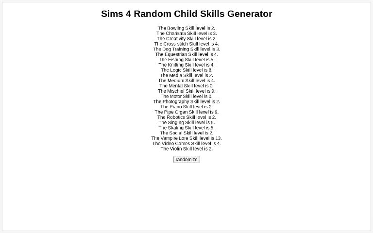 Sims 4 Random Child Skills Generator