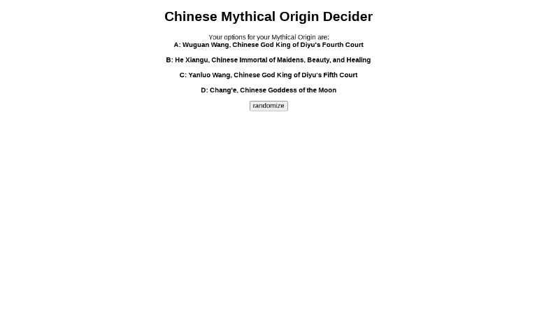 Chinese Mythical Origin Decider ― Perchance Generator