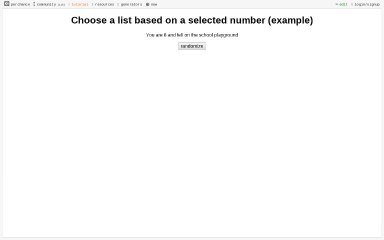 Choose a list based on a selected number (example) ― Perchance Generator