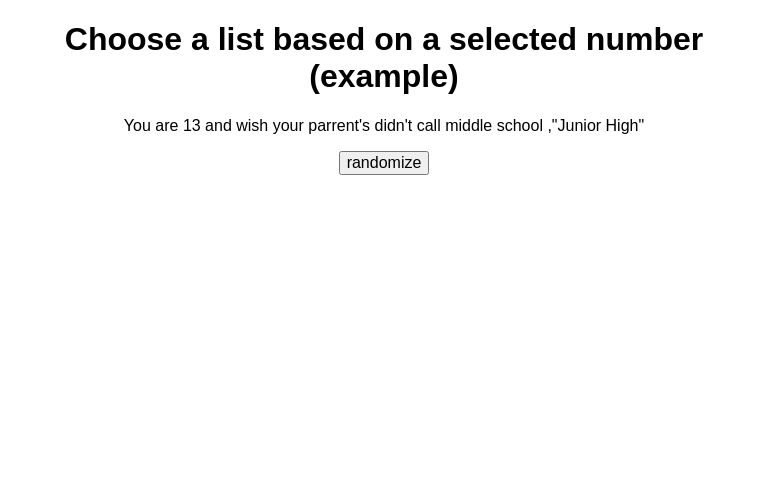 Choose a list based on a selected number (example) ― Perchance Generator