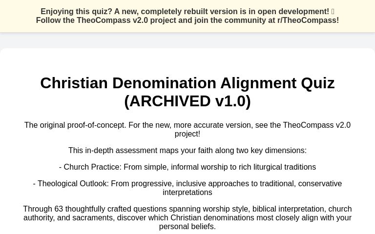 Christian Denomination Alignment Quiz (ARCHIVED v1.0) ― Perchance Generator