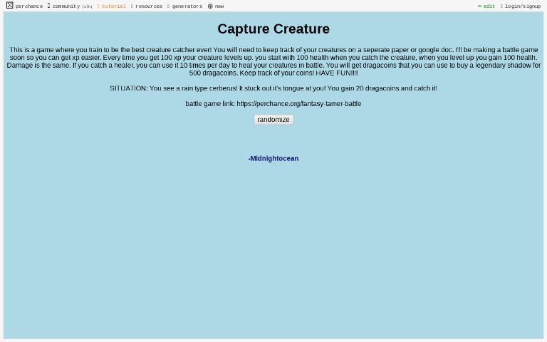 Capture Creature ― Perchance Generator