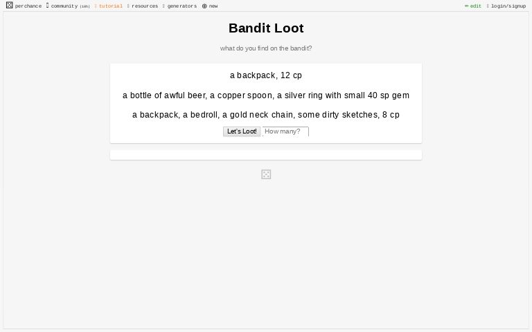 Bandit Loot ― Perchance Generator