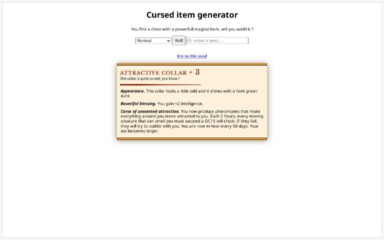 Cursed item generator ― Perchance