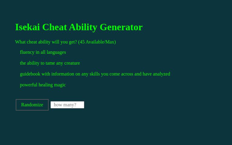Isekai Cheat Ability Generator