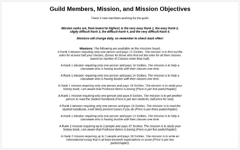 Guild Members, Mission, and Mission Objectives ― Perchance Generator