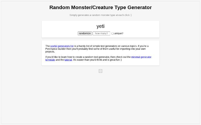Random Monster/Creature Type Generator