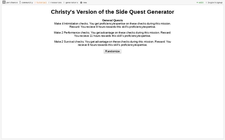 Christy's Version of the Side Quest Generator