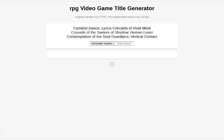 rpg Video Game Title Generator
