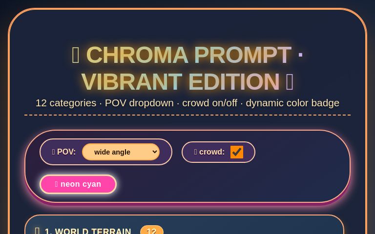 🎨 CHROMA PROMPT · VIBRANT EDITION 🎨 ― Perchance Generator