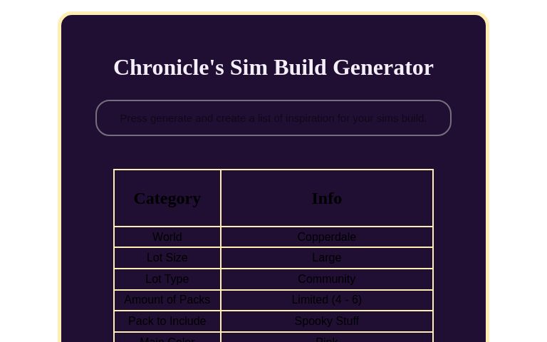 Chronicle's Sim Build Generator