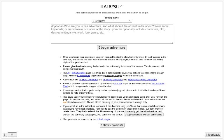 AI RPG - Text Adventure - free, unlimited, no sign-up ― Perchance Generator