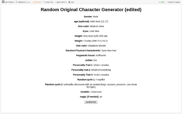 Random Original Character Generator (edited)