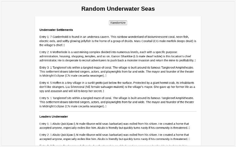 Random Underwater Seas ― Perchance Generator