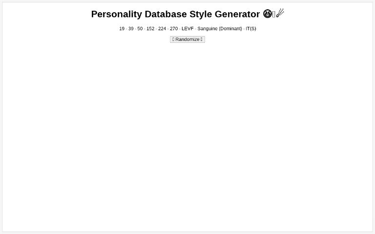 Personality Database Style Generator 😆 ☄️