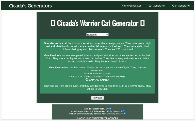 🕸 Cicada's Warrior Cat Generator 🕸