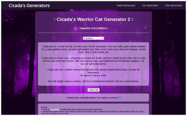 🕸 Cicada's Warrior Cat Generator 2 🕸