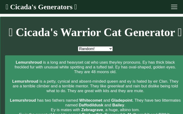 🕸 Cicada's Warrior Cat Generator 🕸
