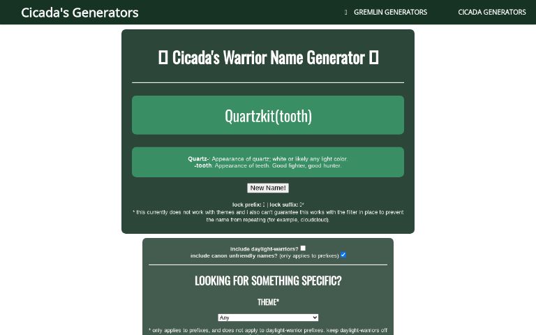 🕸 Cicada's Warrior Name Generator 🕸