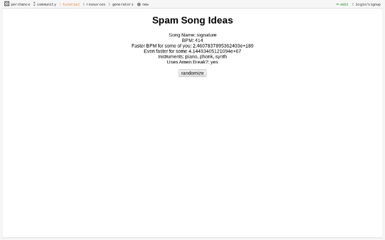 Spam Song Ideas ― Perchance Generator