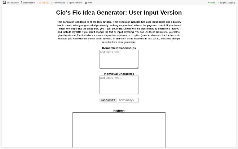 Cio's Fic Idea Generator: User Input Version