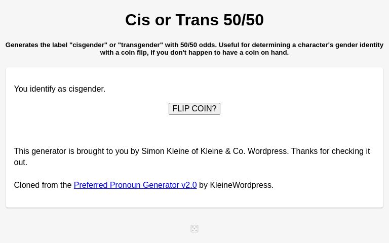 Cis or Trans 50/50 ― Perchance Generator